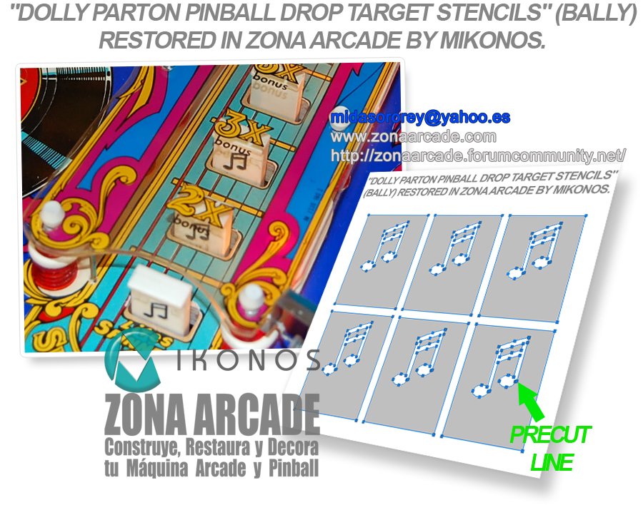"DOLLY PARTON PINBALL DROP TARGET STENCILS" (BALLY) scanned artwork ...