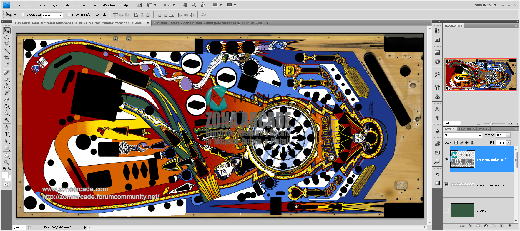 Pinball artwork in restoration: "FUNHOUSE PLAYFIELD" by Williams ...
