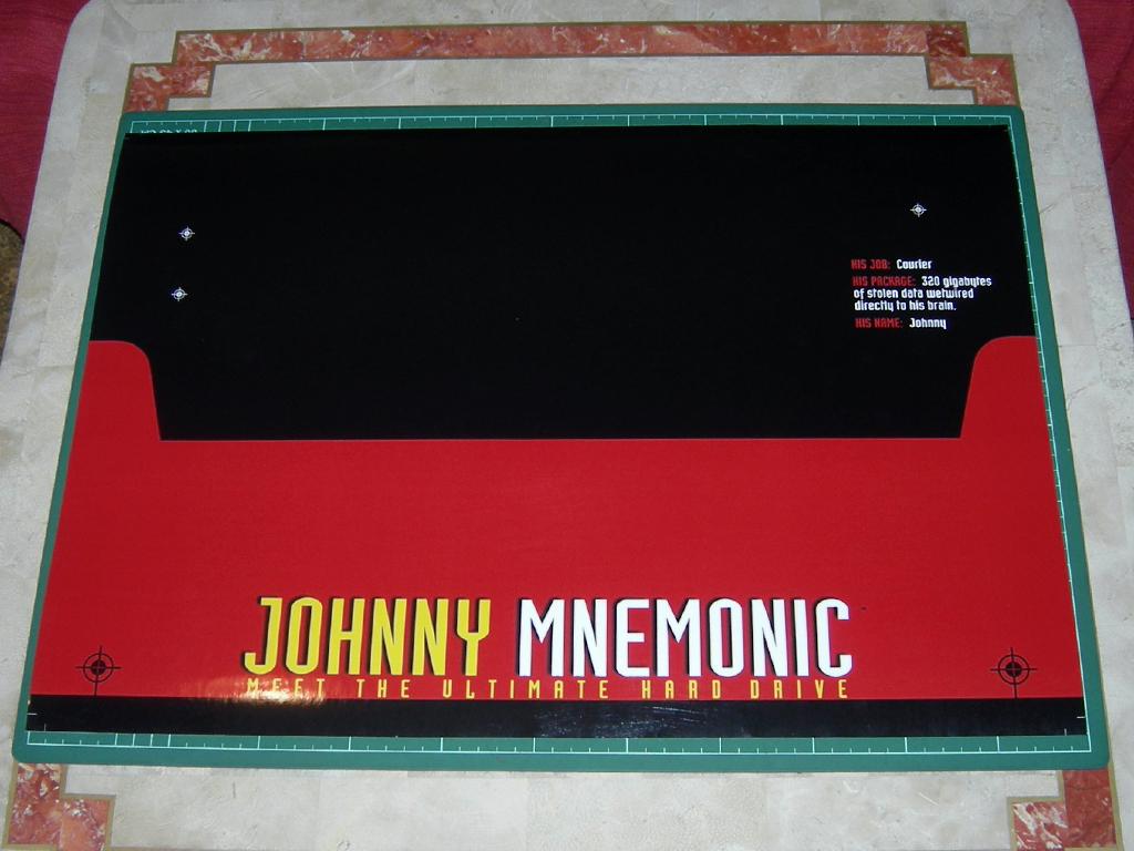 "Johnny Mnemonic Pinball Decals" (Williams) printed in vinyl with gloss ...