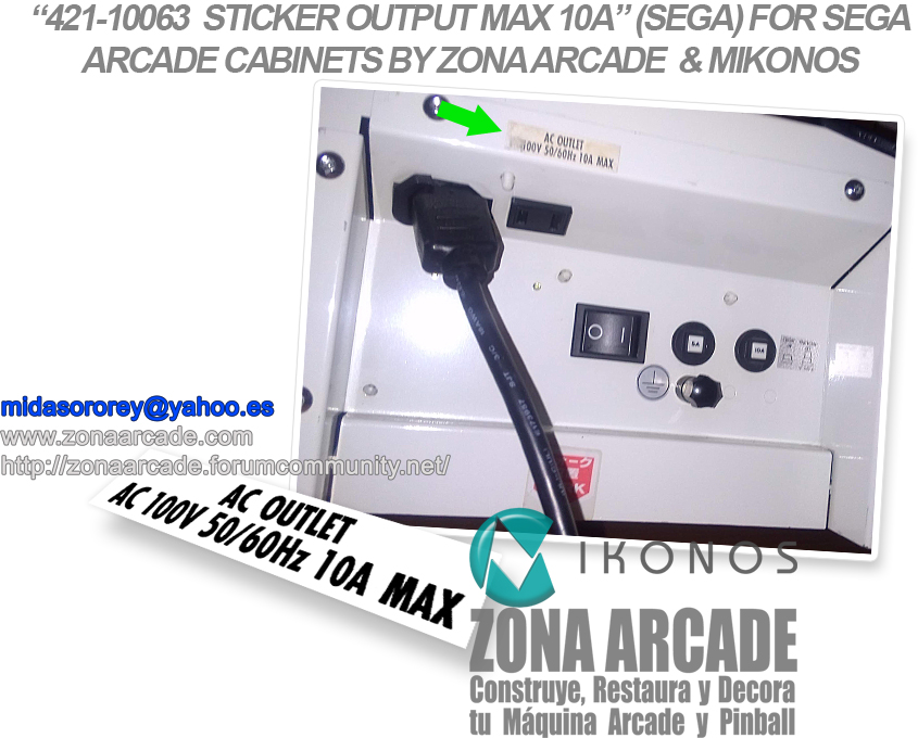 "421-10063 AC OUTLET AC 100V 50/60HZ 10A MAX STICKER" (SEGA) for Sega ...