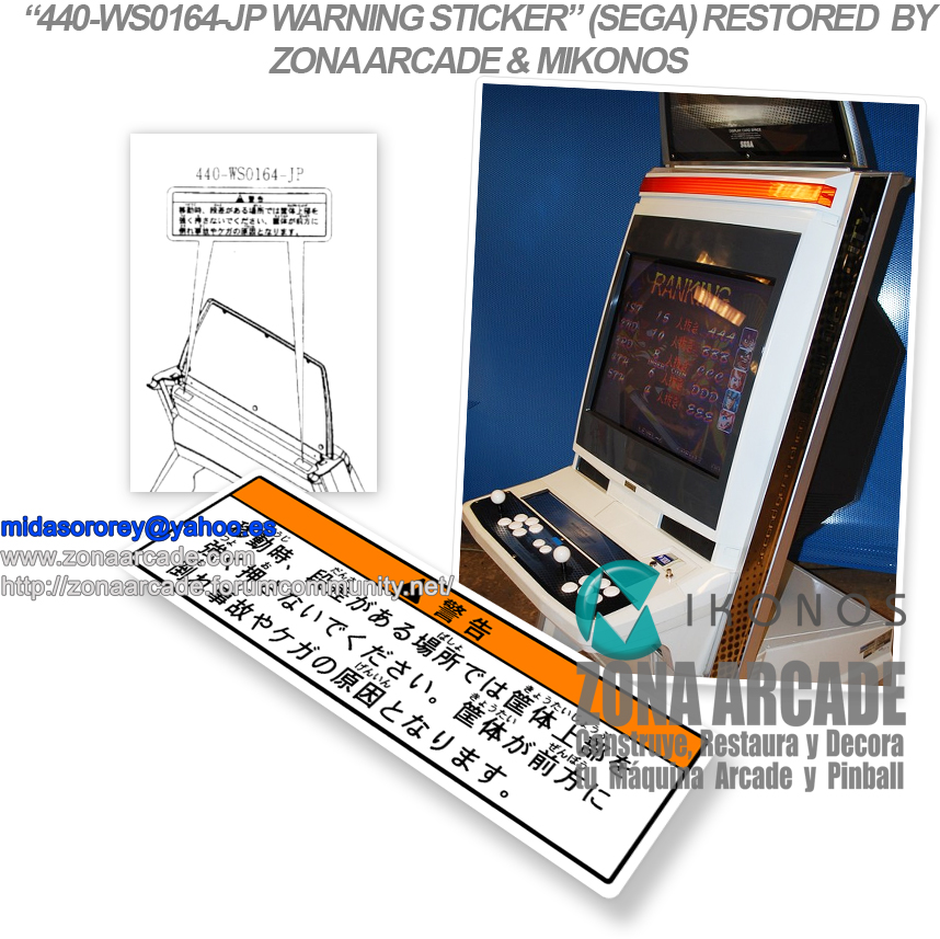 "440-WS0164-JP WARNING STICKER" (SEGA) for arcade cabinets restored by ...