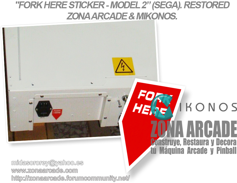 "FORK HERE STICKER" for SEGA Arcade Cabinets. Restored Zona Arcade ...
