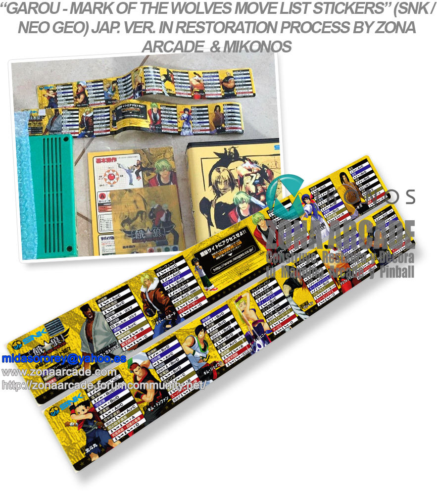 "GAROU - MARK OF THE WOLVES MOVE LIST STICKERS” (SNK) jap ver. arcade ...