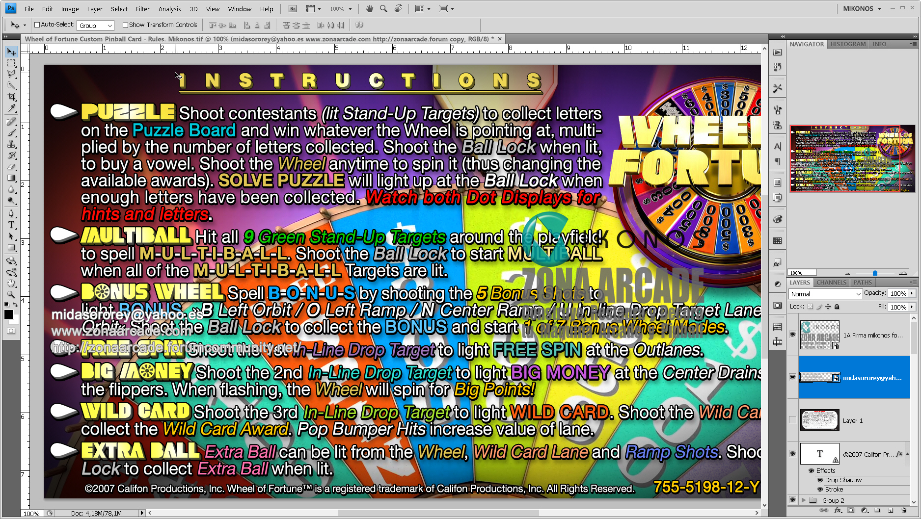 "Wheel of Fortune Pinball Cards Customized" (STERN). Designed by Zona ...