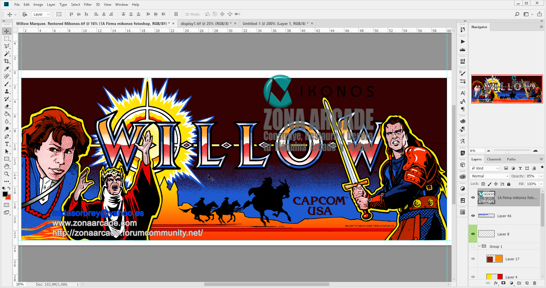 "WILLOW MARQUEE" (CAPCOM) Arcade artwork restored in Zona Arcade by Mikonos