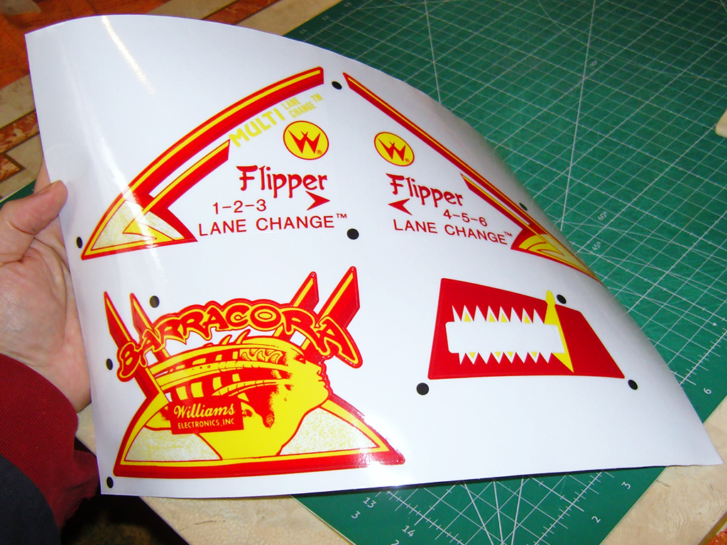 "Barracora Pinball Aprons" (WILLIAMS) printed on transparent vinyl ...