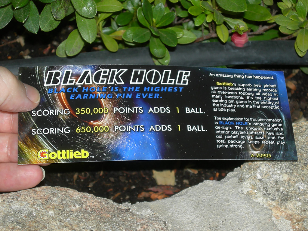 "Black Hole Custom Pinball Cards" (GOTTLIEB). Designed by Zona Arcade ...