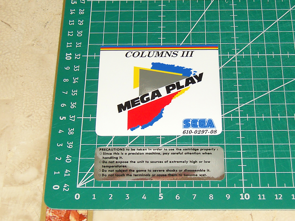 "COLUMNS 3: REVENGE OF COLUMNS MEGA PLAY CARTRIDGE STICKERS 610-297-04" (SEGA) arcade artworks ...