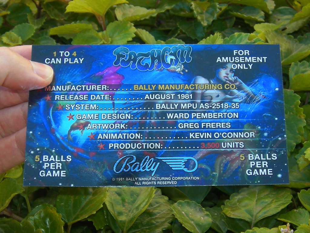 "Fathom Custom Pinball Cards" (BALLY). Designed by Zona Arcade and Mikonos