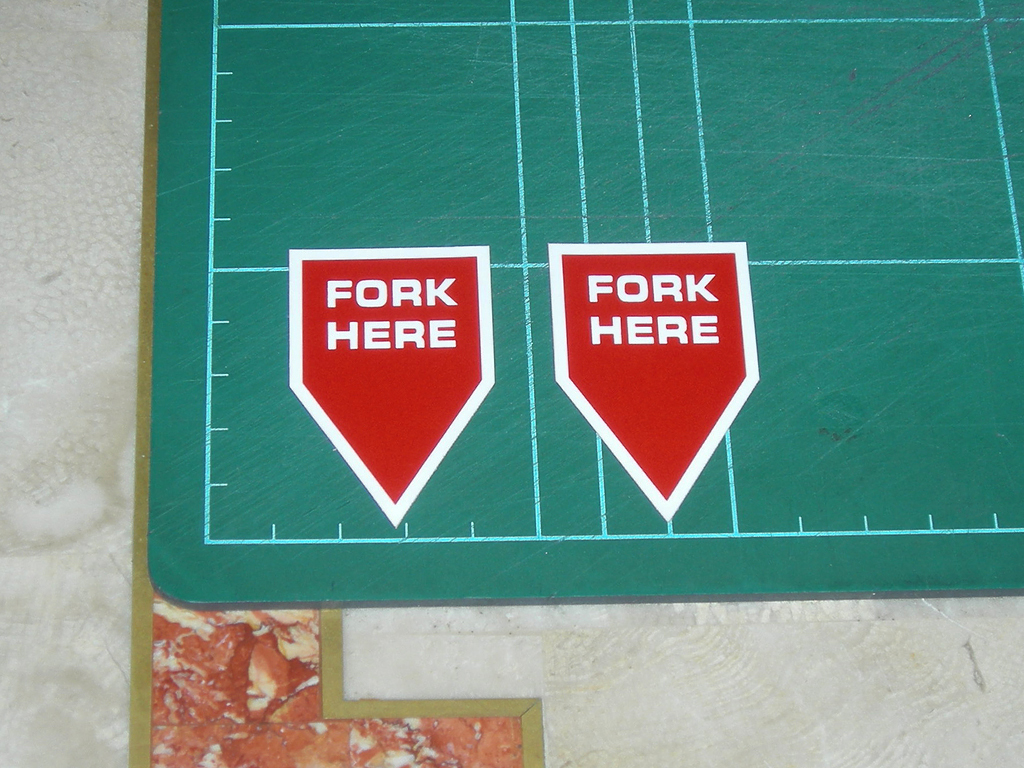 "FORK HERE STICKER" for SEGA Arcade Cabinets. Restored Zona Arcade ...