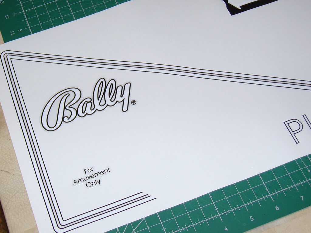 "Future Spa Pinball Aprons" (BALLY) printed on vinyl, white ink, gloss ...