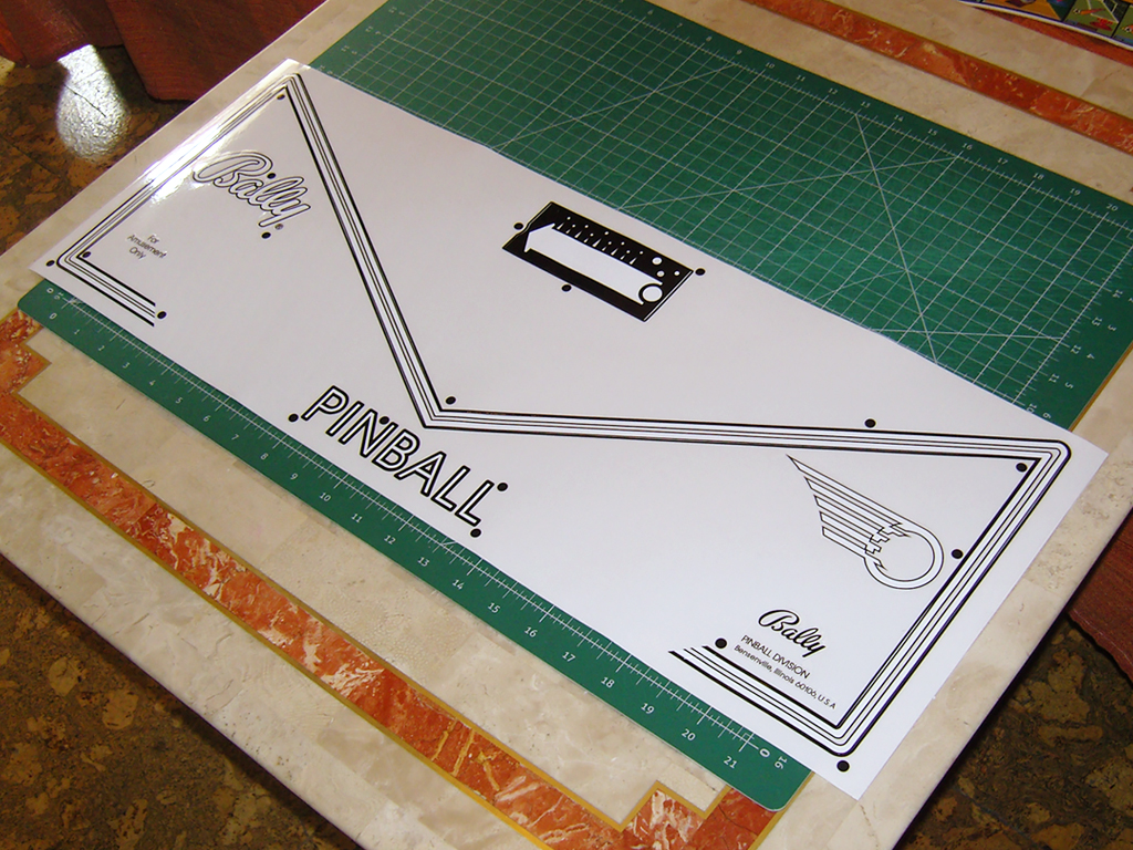 "Future Spa Pinball Aprons" (BALLY) printed on vinyl, white ink, gloss ...