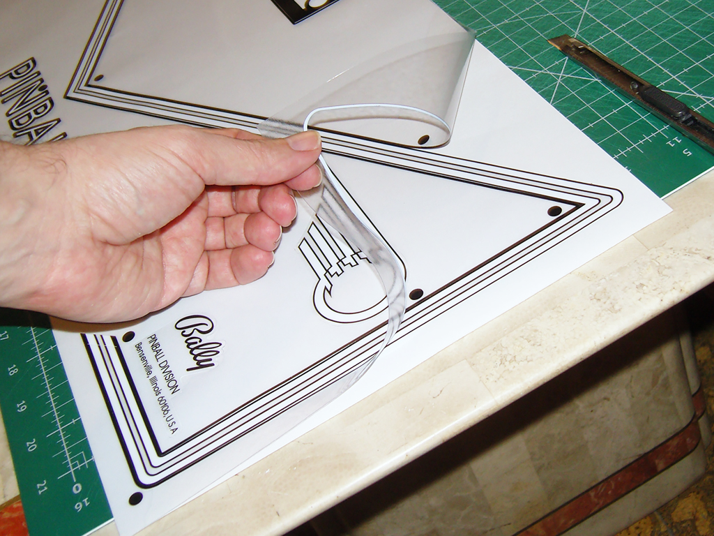 "Future Spa Pinball Aprons" (BALLY) printed on vinyl, white ink, gloss ...