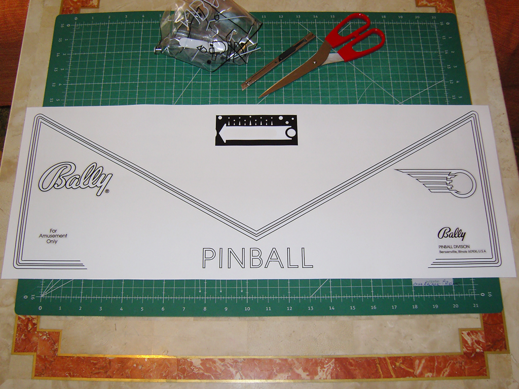 "Future Spa Pinball Aprons" (BALLY) printed on vinyl, white ink, gloss ...