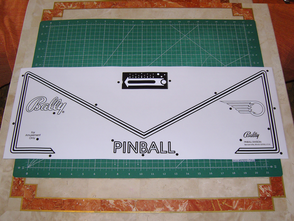 "Future Spa Pinball Aprons" (BALLY) printed on vinyl, white ink, gloss ...