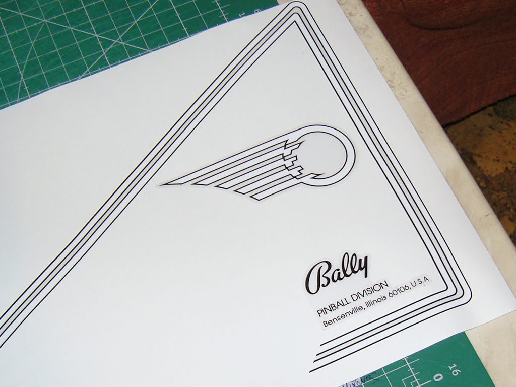 "Future Spa Pinball Aprons" (BALLY) printed on vinyl, white ink, gloss ...
