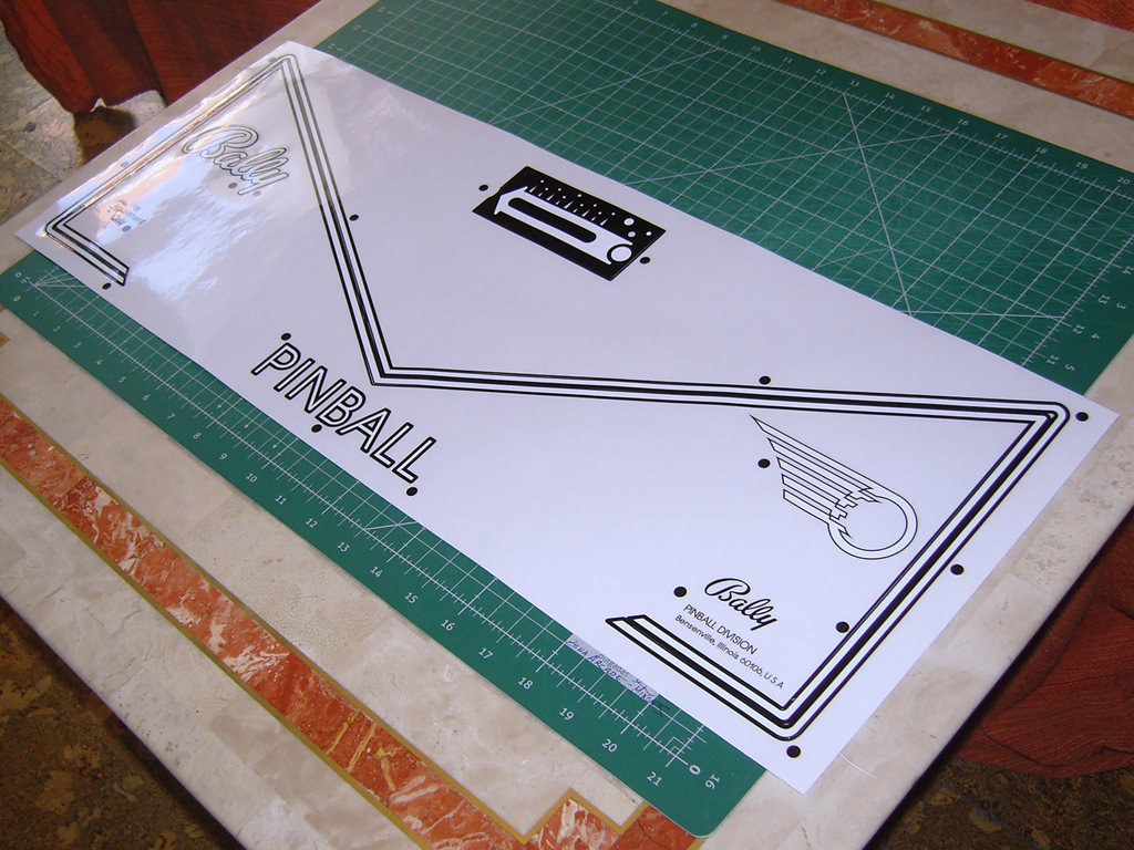 "Future Spa Pinball Aprons" (BALLY) printed on vinyl, white ink, gloss ...