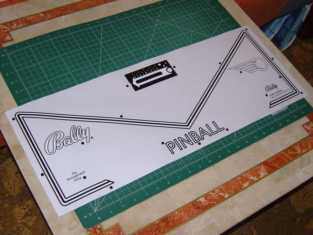 "Future Spa Pinball Aprons" (BALLY) printed on vinyl, white ink, gloss ...