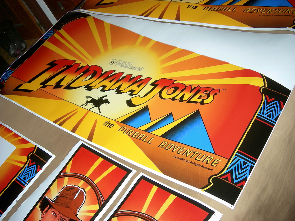 "Indiana Jones Pinball Exterior Decals" (WILLIAMS) printed in 3M vinyl ...