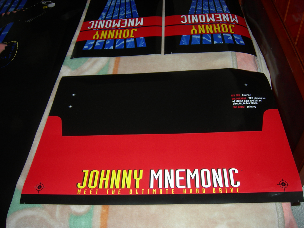 "Johnny Mnemonic Pinball Decals" printed in vinyl with gloss protective ...