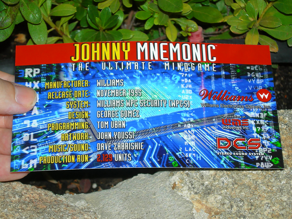 "Johnny Mnemonic Custom Pinball Cards" (Williams). Designed by Zona ...