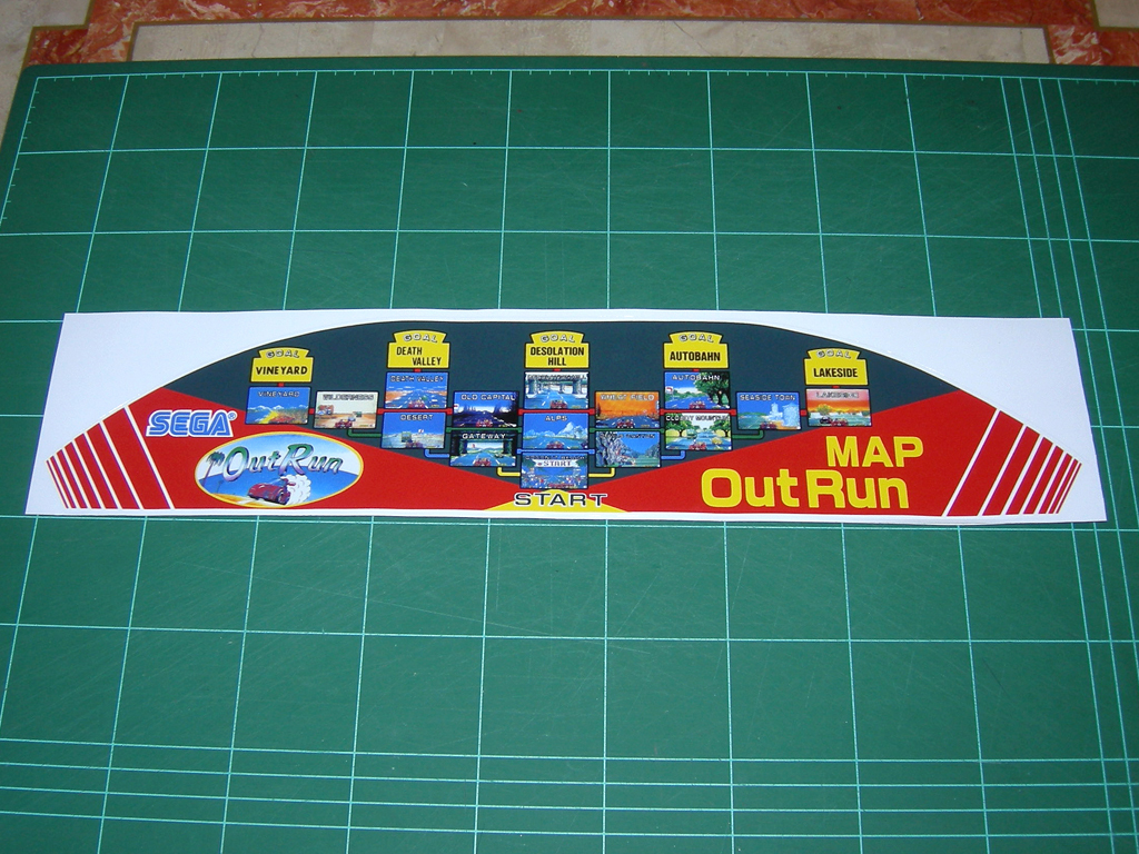 "Out Run Map Decal" (SEGA) restored and printed uin vinyl with gloss ...