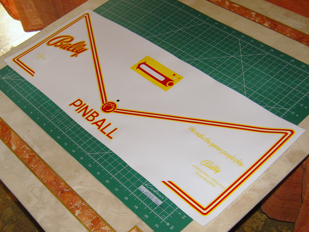 "Paragon Pinball Aprons" (BALLY) printed in transparent vinyl, white ...