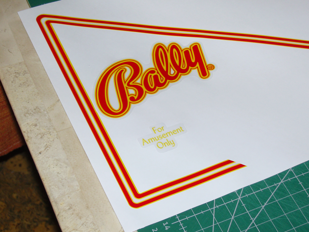 "Paragon Pinball Aprons" (BALLY) printed in transparent vinyl, white ...