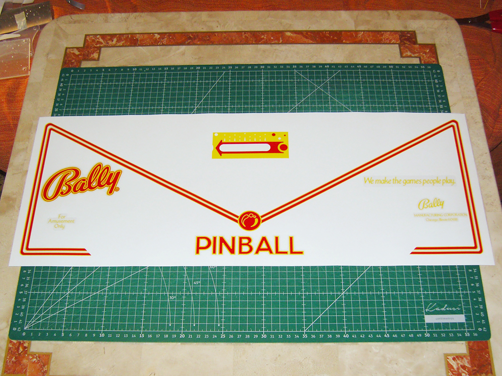 "Paragon Pinball Aprons" (BALLY) printed in transparent vinyl, white ...