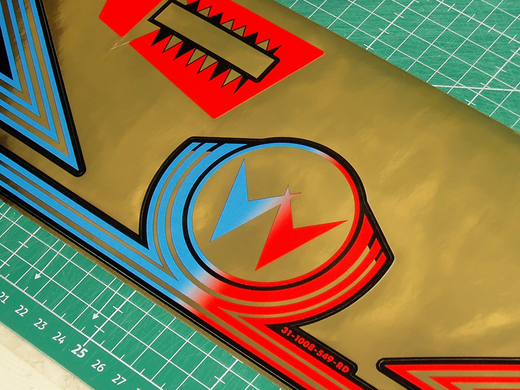 "Pinbot Pinball Custom Aprons" (WILLIAMS) printed in gold chrome vinyl ...