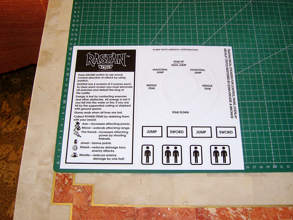 "Rastan Joystick And Button Decal Stickers" (TAITO) printed ...