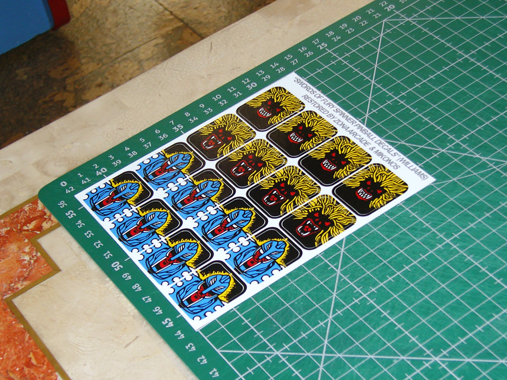 "Swords of Fury Pinball Spinner, and other stickers" (WILLIAMS) printed ...