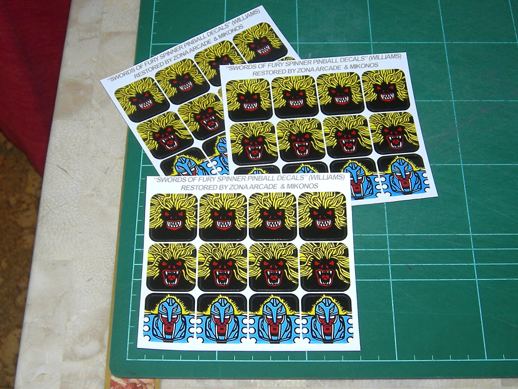 "Swords of Fury Pinball Spinner, targets and other little stickers ...