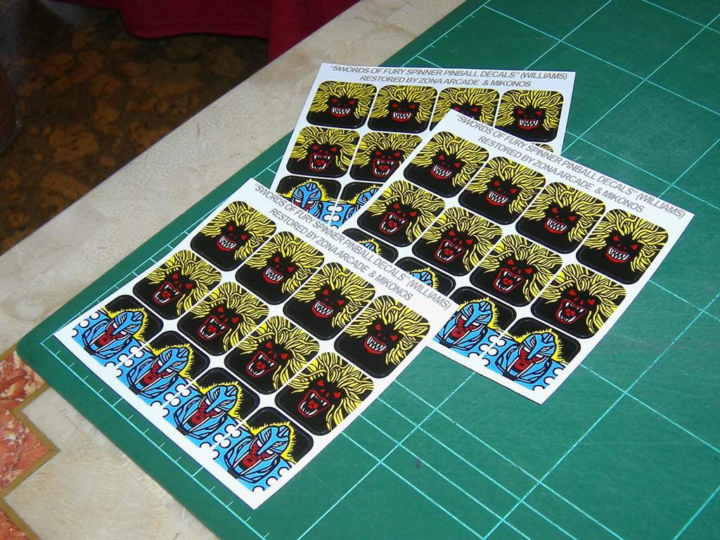 "Swords of Fury Pinball Spinner, targets and other little stickers ...