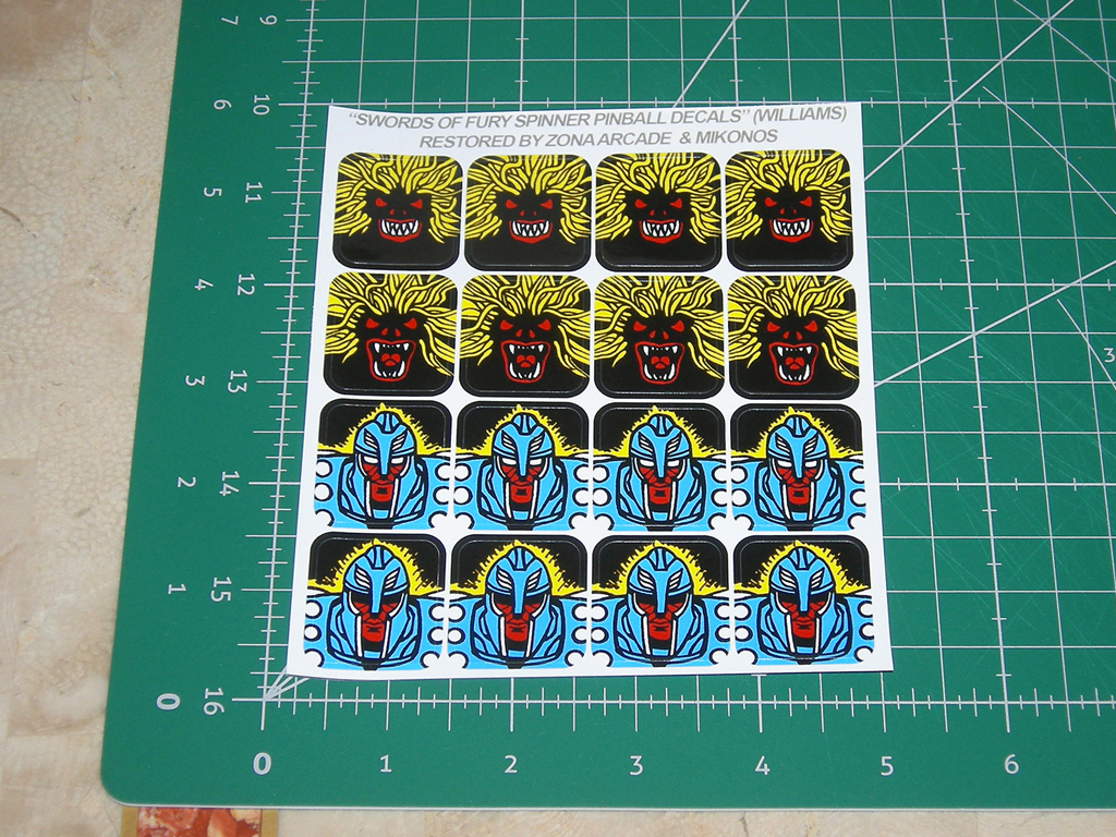 "SWORDS OF FURY SPINNER PINBALL DECALS" (WILLIAMS) artwork scan files ...