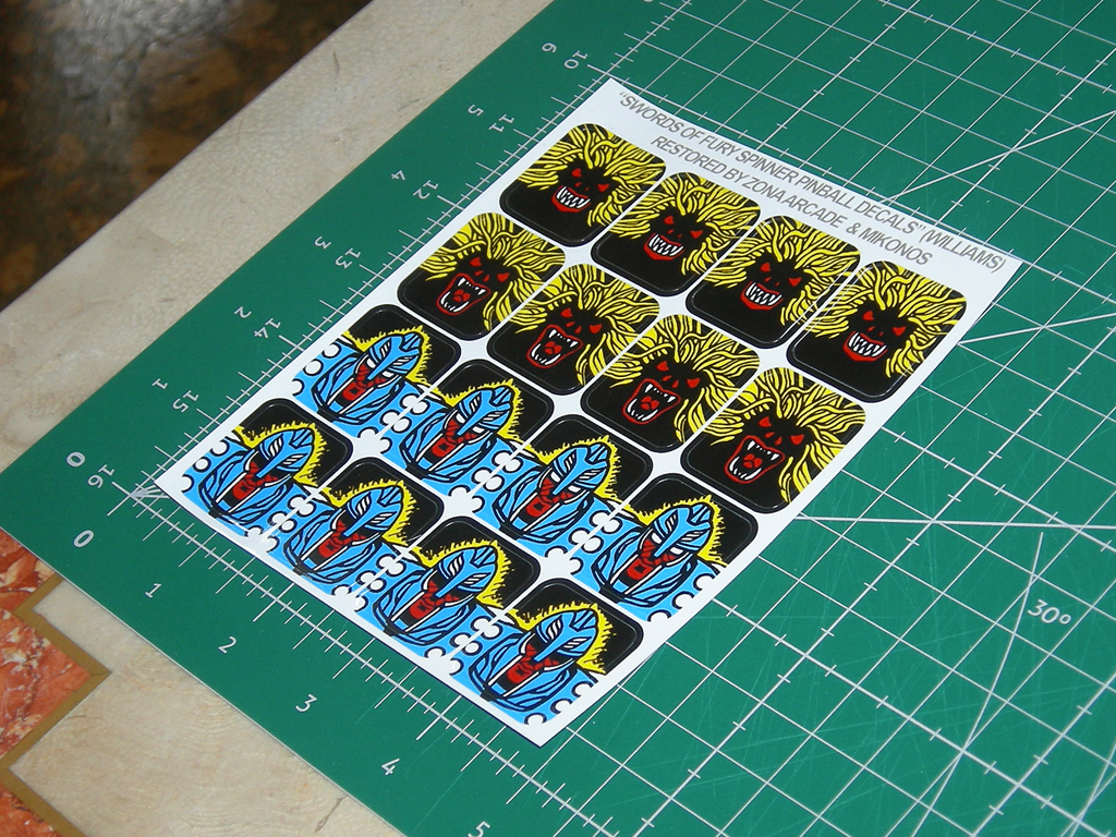 "SWORDS OF FURY SPINNER PINBALL DECALS" (WILLIAMS) artwork scan files ...