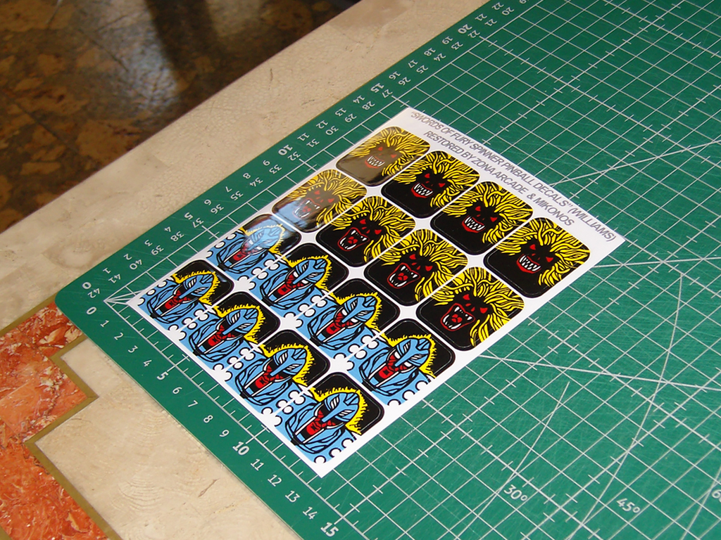 "Swords of Fury Pinball Stickers" (WILLIAMS) reproductions printed for ...