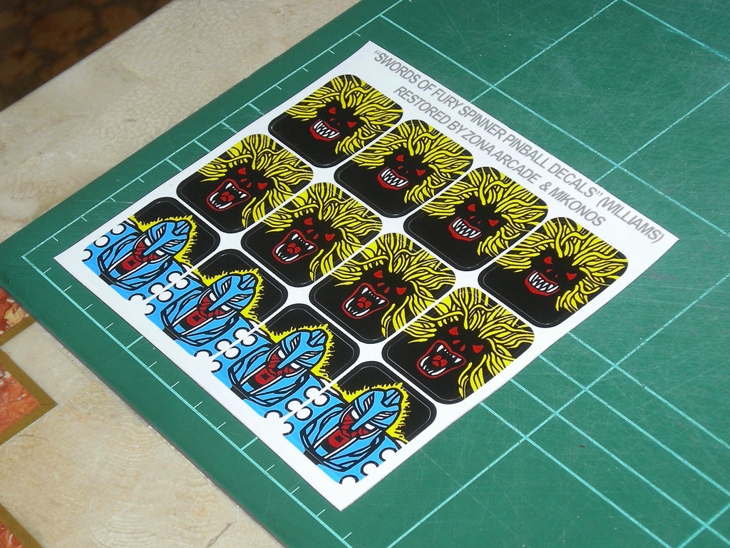 "SWORDS OF FURY SPINNER PINBALL DECALS" (WILLIAMS) artwork scan files ...