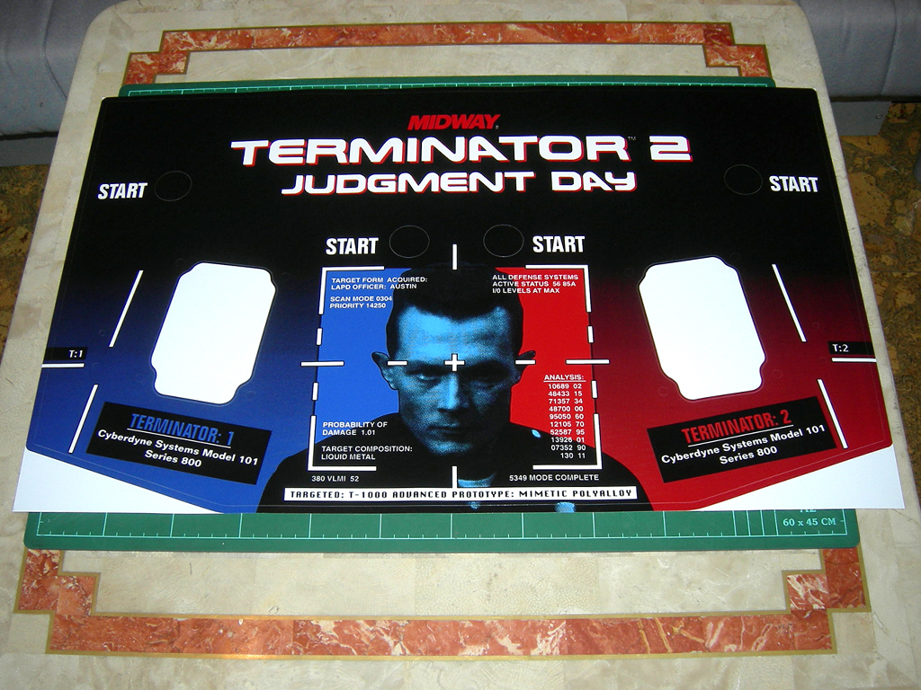 "Terminator 2 Control Panel Overlay and Marquee" (MIDWAY) printed ...