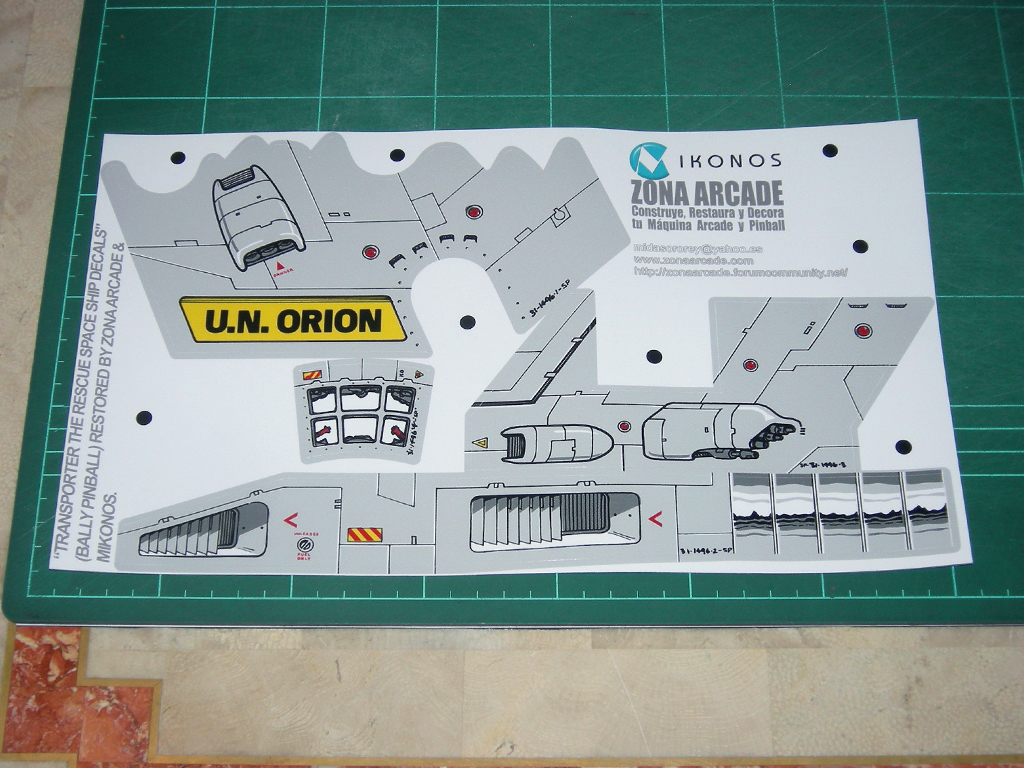 "Transporter the Rescue Space Ship Pinball Decals" (BALLY) printed in ...