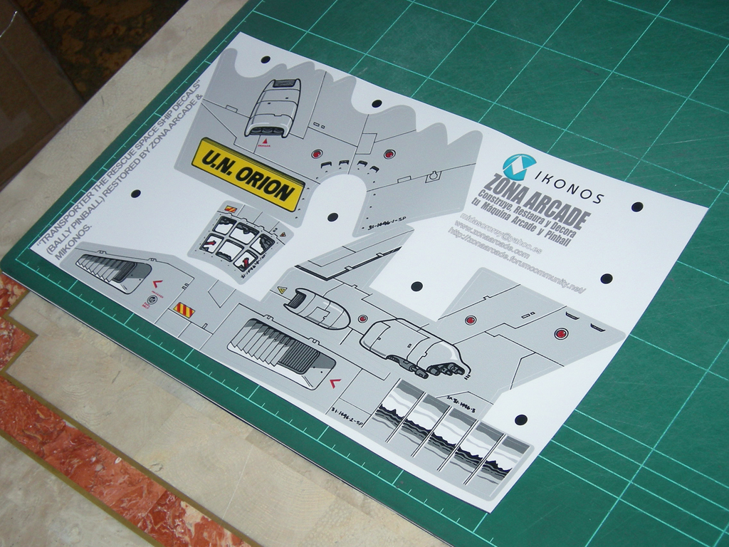 "Transporter the Rescue Space Ship Pinball Decals" (BALLY) printed in ...