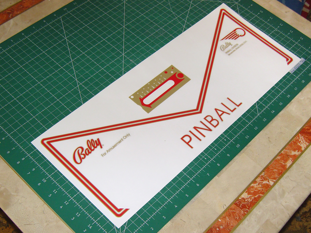 "Viking Pinball Aprons" (BALLY) printed on transparent vinyl, white ink ...