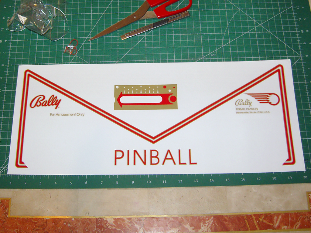 "Viking Pinball Aprons" (BALLY) printed on transparent vinyl, white ink ...