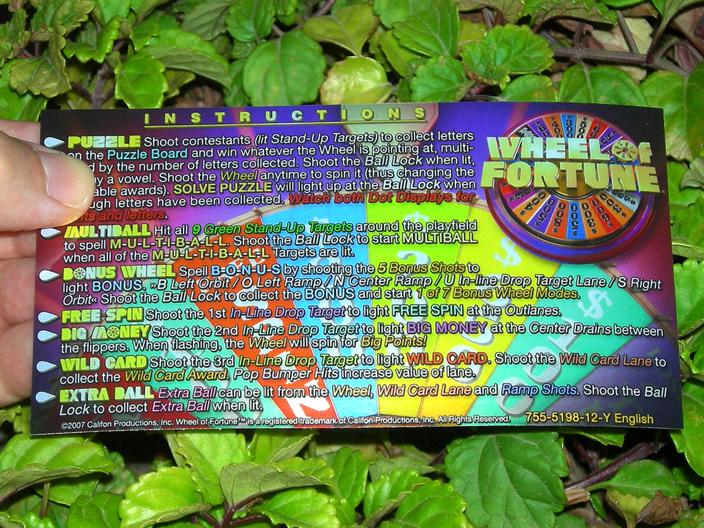 "Wheel of Fortune Pinball Cards Customized" (STERN). Designed by Zona ...