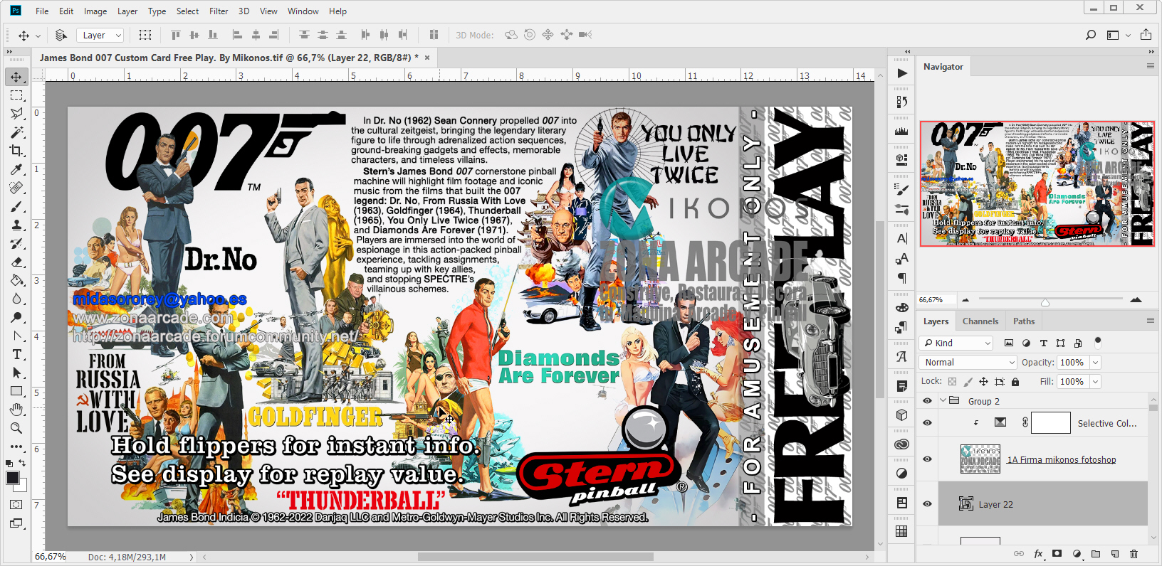 "007 Pinball Custom Cards" (STERN). Designed by Zona Arcade and Mikonos