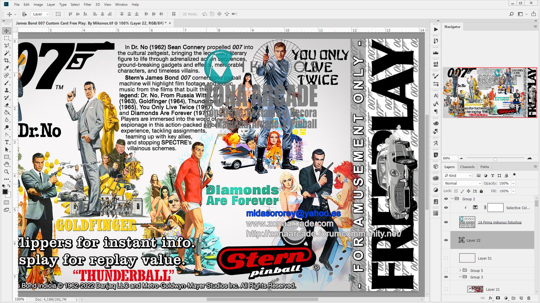 "007 Pinball Custom Cards" (STERN). Designed by Zona Arcade and Mikonos