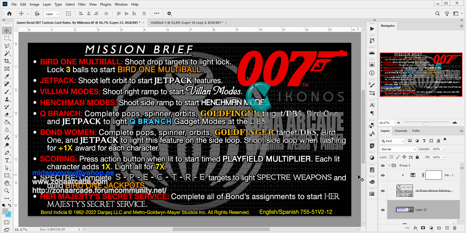 "007 Pinball Custom Cards" (STERN). Designed by Zona Arcade and Mikonos