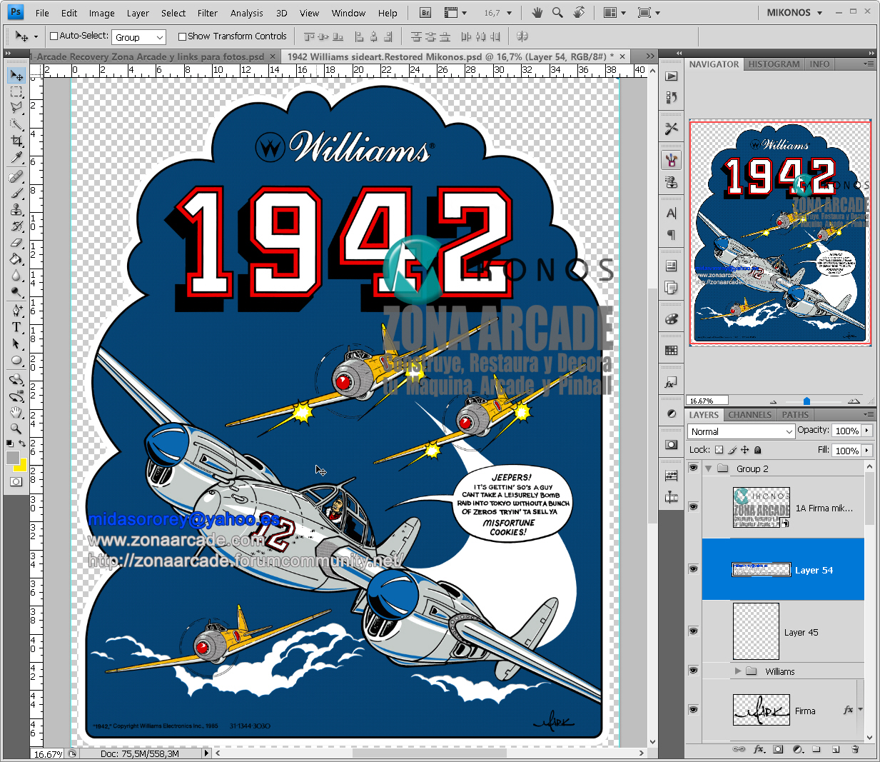 "WILLIAMS 1942 SIDE ART" arcade artwork restored by Mikonos