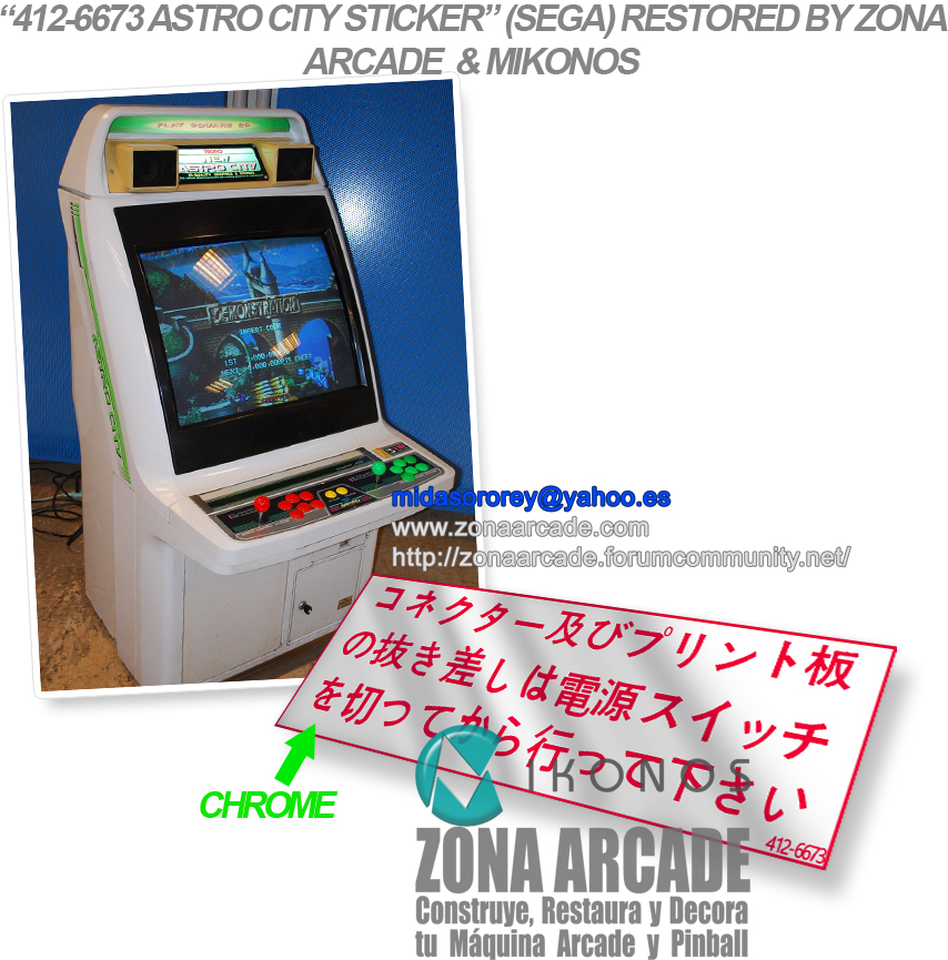 "412-6673 ASTRO CITY STICKER" (SEGA) restored by Zona Arcade & Mikonos