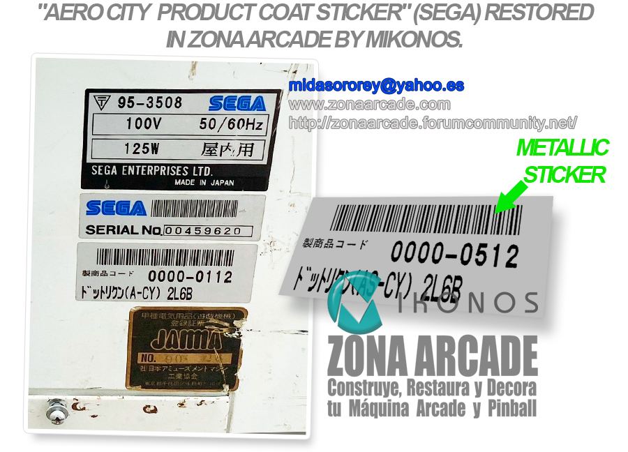 "AERO CITY CABINET" (SEGA) All Arcade Artwork Decals and Small Stickers in Zona Arcade Site - page 2